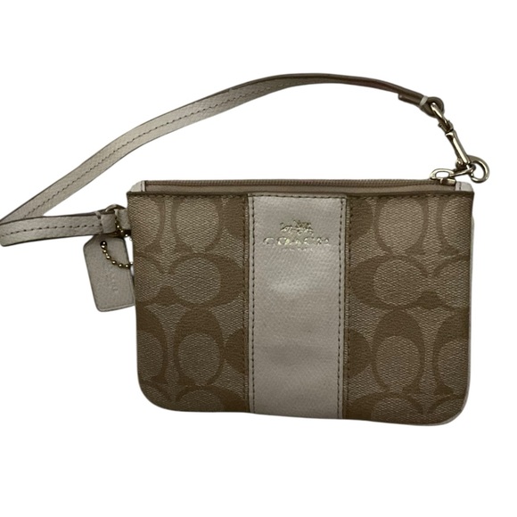 Coach | Bags | Coach Corner Zip Wristlet Signature Canvas Leather 5835 ...